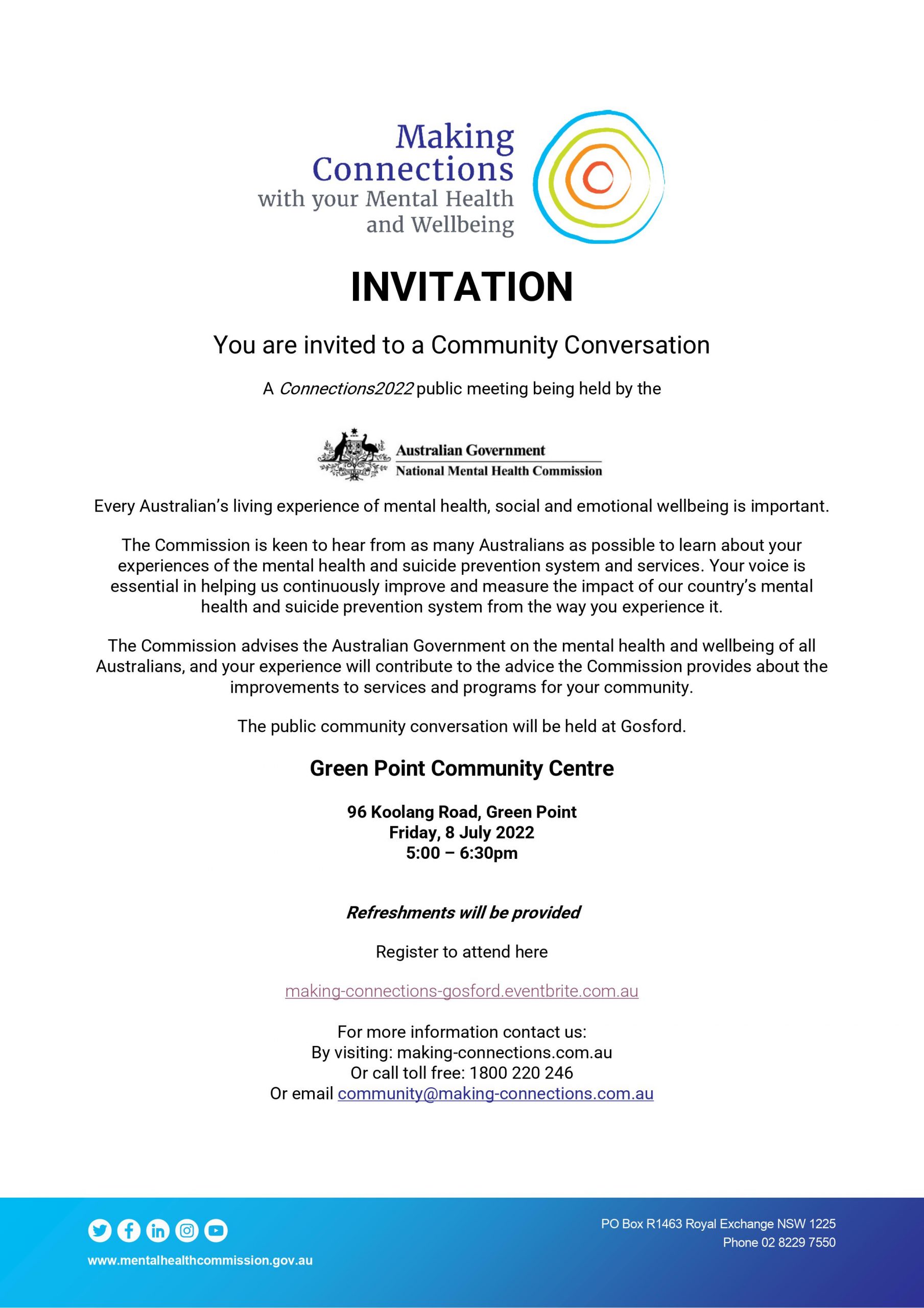 Conversation on Mental Health and Wellbeing - Green Point Community Centre
